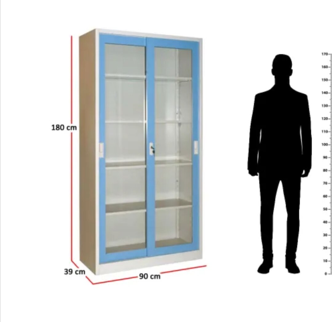KRISBOW Lemari Kantor Pintu Kaca Geser/Filling Cabinet/LemariBesi-Biru ...