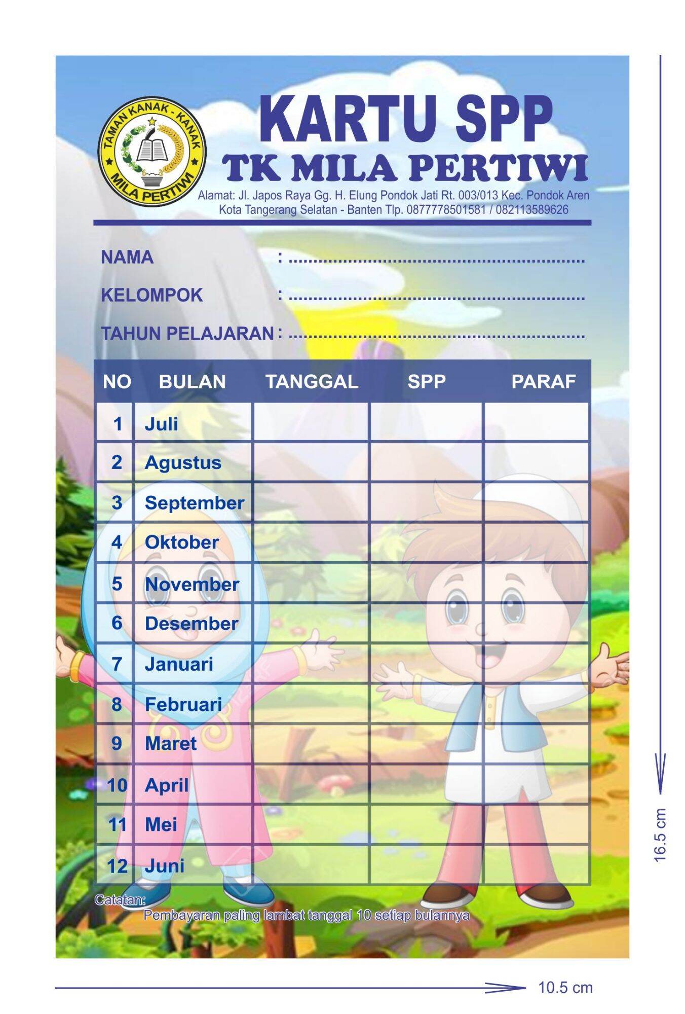 KARTU SPP/INFAQ/IURAN CUSTOM NAMA ALAMAT DAN LOGO SEKOLAH | Lazada ...