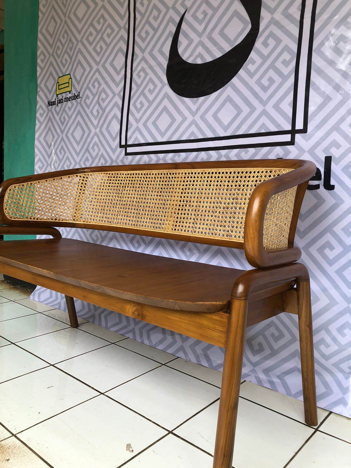 bangku rotan kayu jati jepara , kursi bench rotan , kursi santai ...