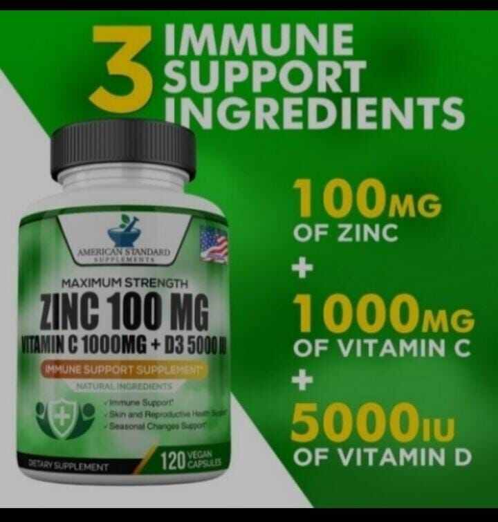 Zinc 100 Mg Maximum Strength Vitamin C 1000mg D3 5000 Iu 120 Capsul