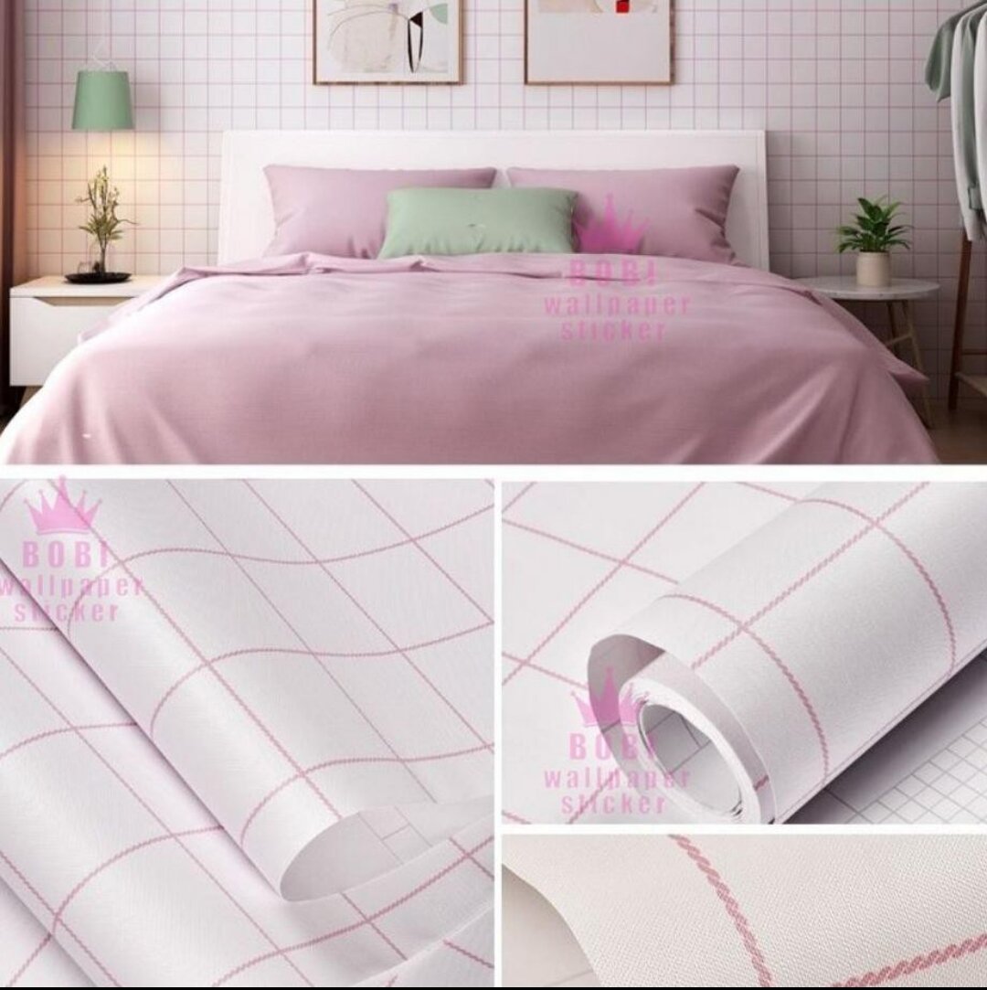 Wallpaper Dinding Gridlines Pink Garis Pink Dasar Putih | Lazada Indonesia