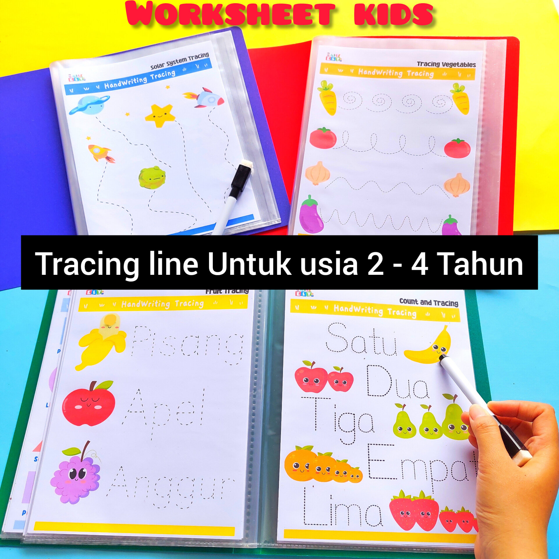WORKSHEET PAUD & TK TRACING LINE Menebali garis 3 4 5 tahun | Lazada ...
