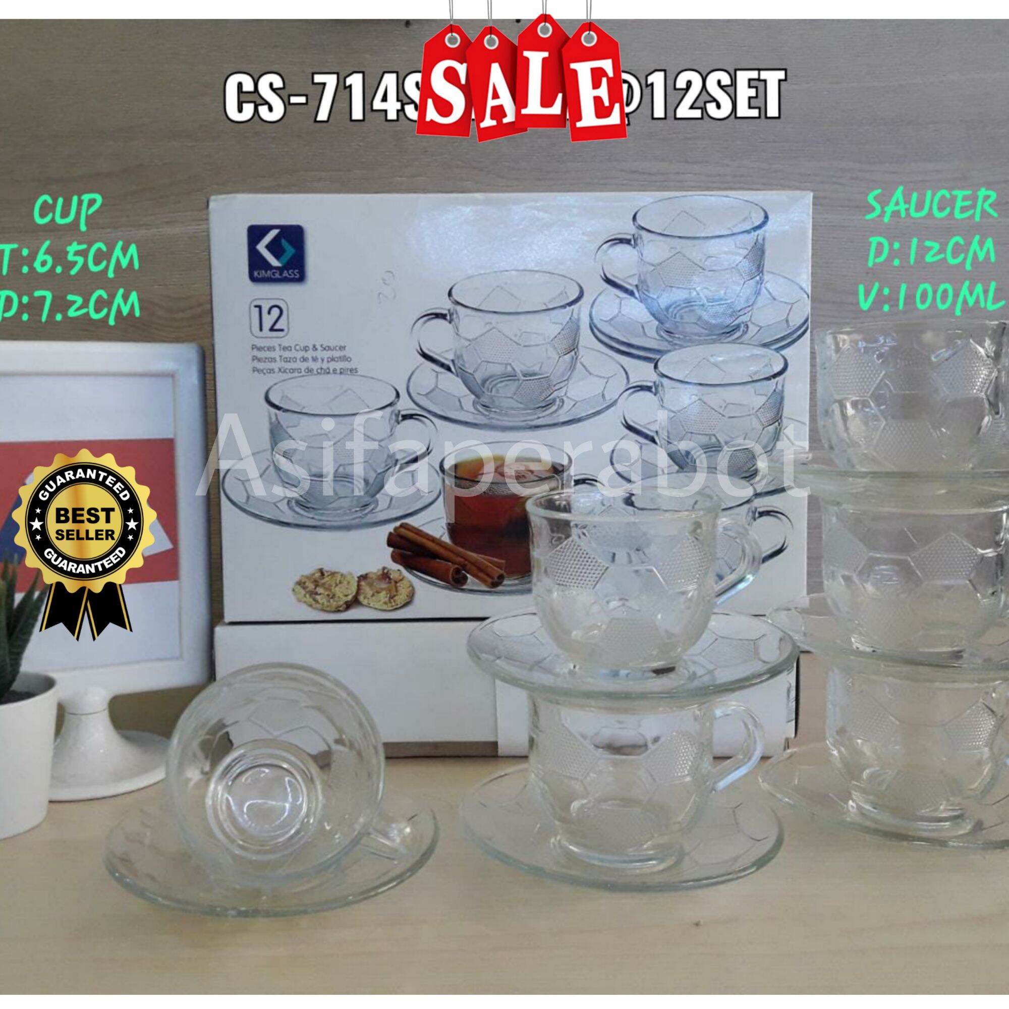 1 SET GELAS TEH MODEL CRISTAL ISI 12 SET (6GELAS+6TATAKAN) GELAS TEH ...