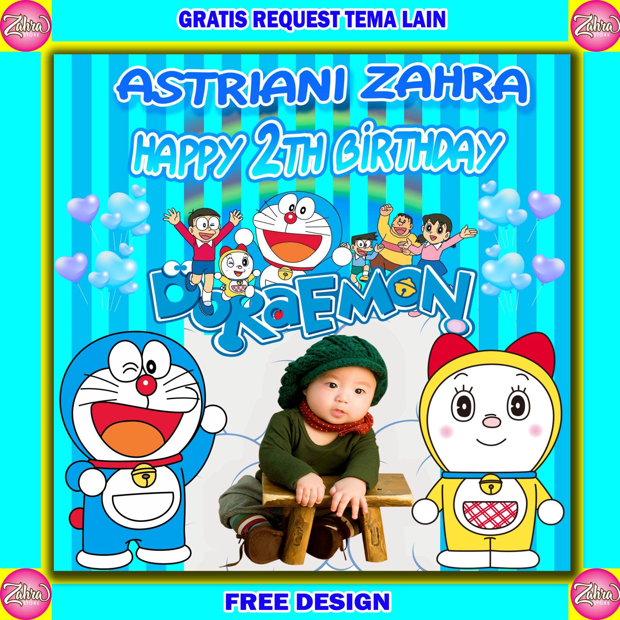 Spanduk / Backdrop Banner Ulang Tahun / Tema Doraemon / Free Custom ...