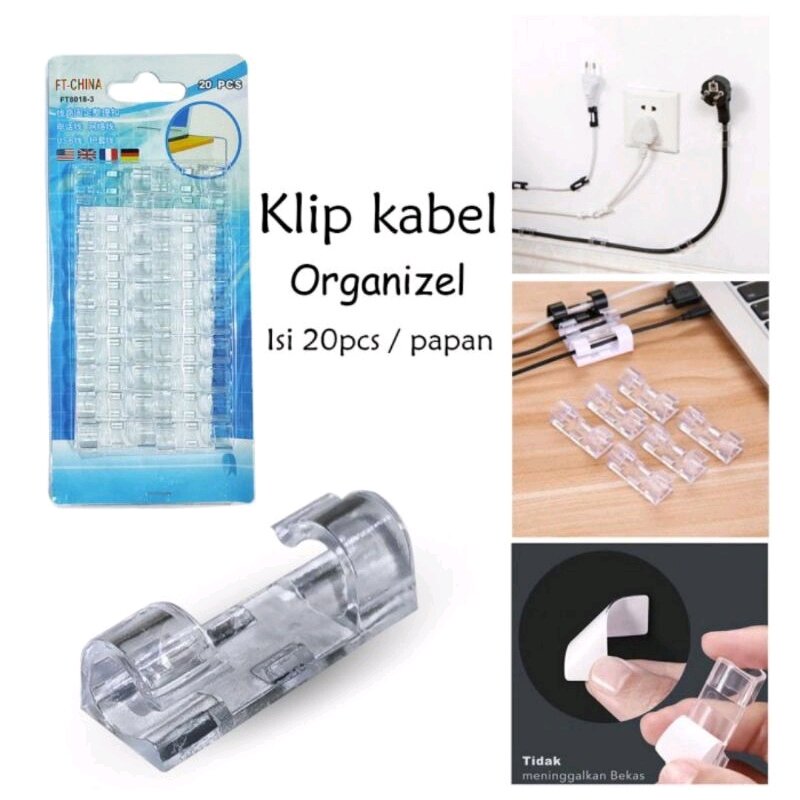 Klip Kabel Organizer isi 20pcs | Penjepit Kabel Klip + Lem / Klip Kabel ...