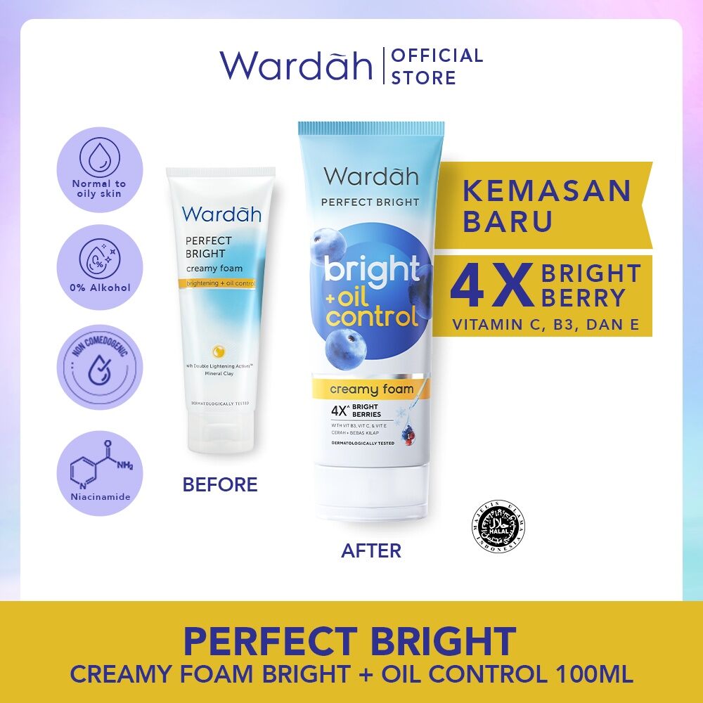 Wardah Perfect Bright Creamy Foam Bright + Oil Control 100ml Kemasan ...