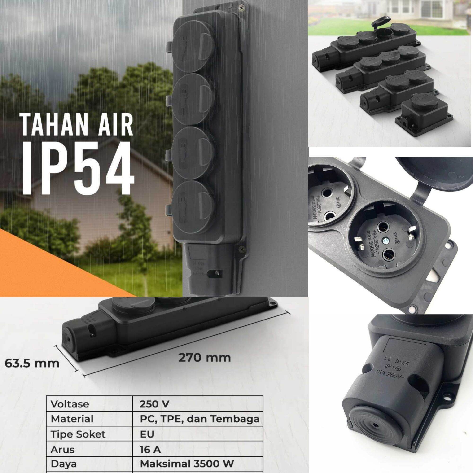 [COD] Stop Kontak Anti Air 4 Lubang IP54 Colokan Listrik Waterproof ...