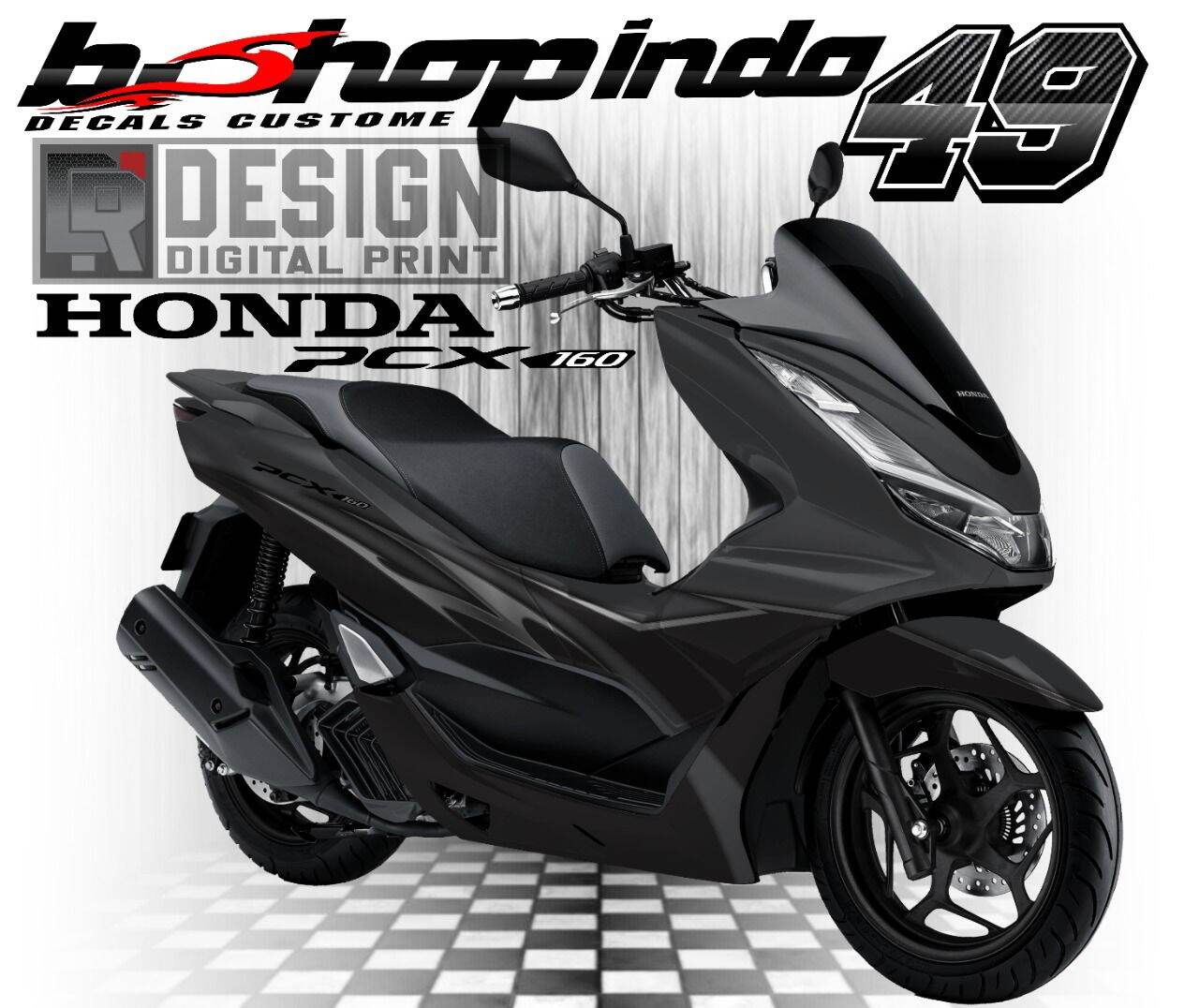 decal Honda pcx 160 grafis hitam, full body menutupi semua bagian ...