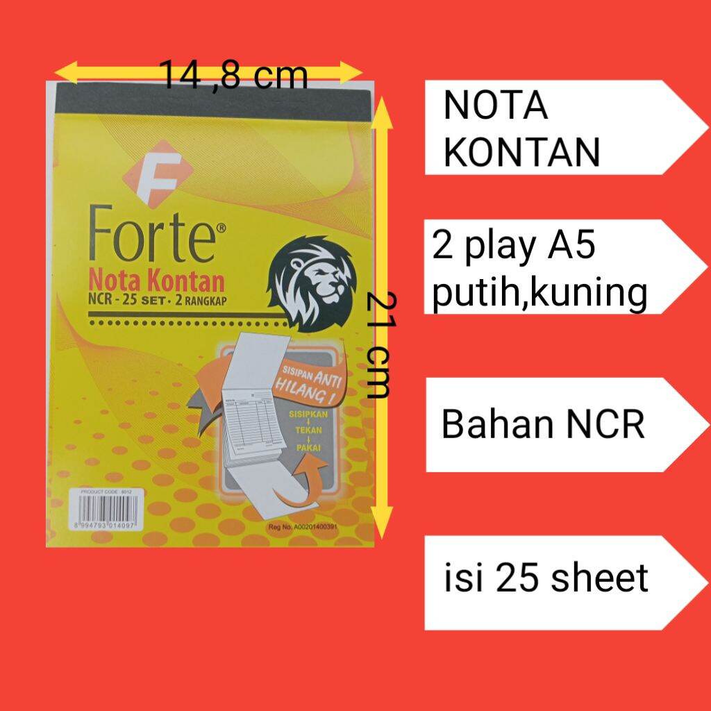 nota kontan Forte ukuran A5 1 ply isi 50 lembar 2 ply isi 25 lembar ...