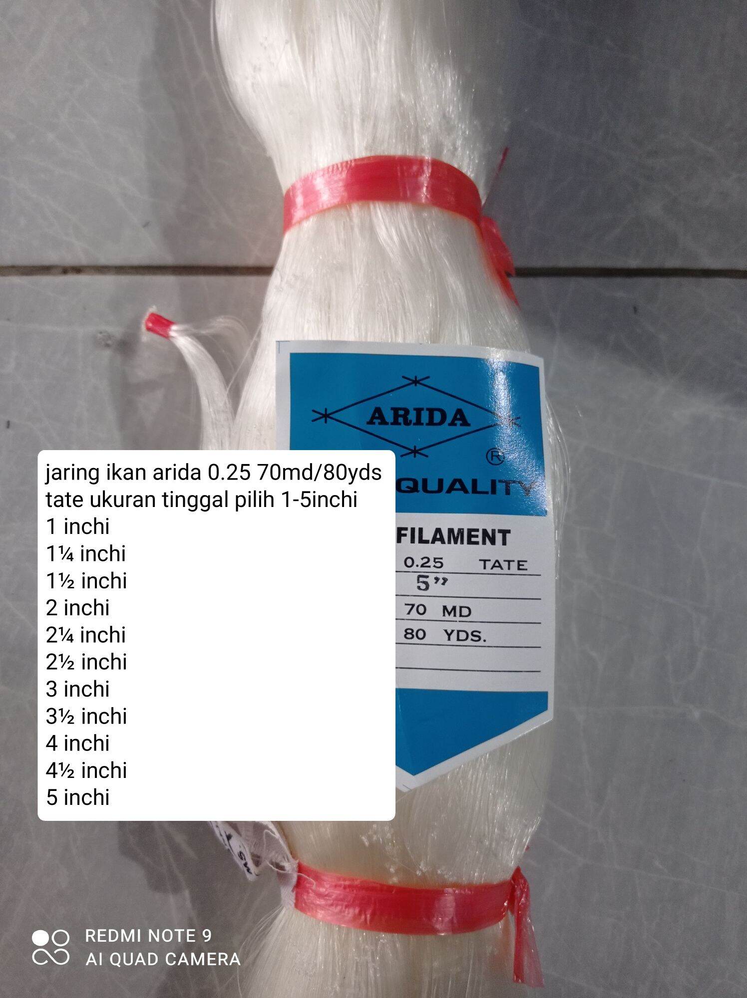 Jaring ikan arida 0.25 70md/80yds tate UKURAN TINGGAL PILIH 1-5inchi ...