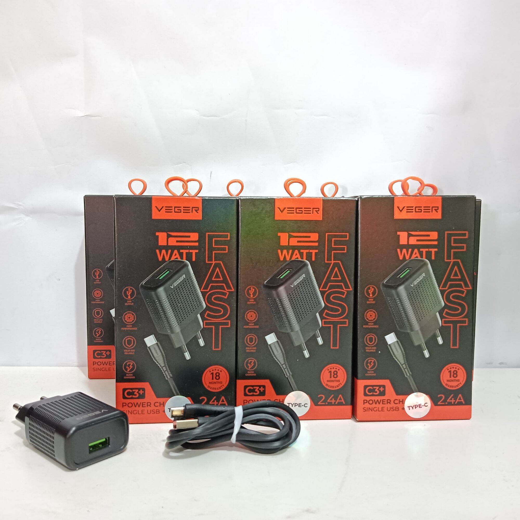 VEGER C3+ Type-C POWER CHARGER Single USB With Data Cable Type-C 2.4A ...
