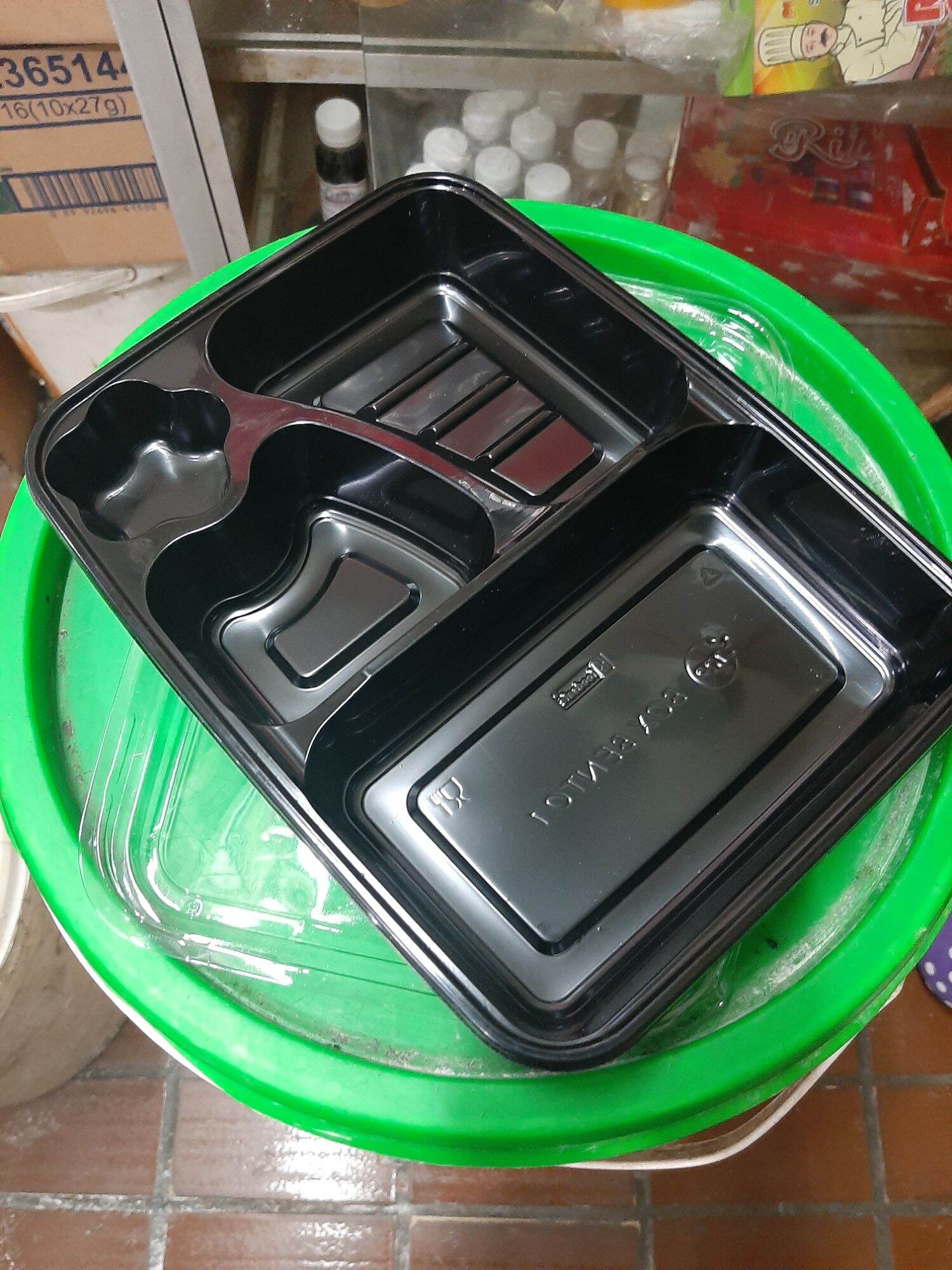 (isi 10) Mika Bento / box bento / Kotak nasi bento Hitam 4sekat (isi 10 ...