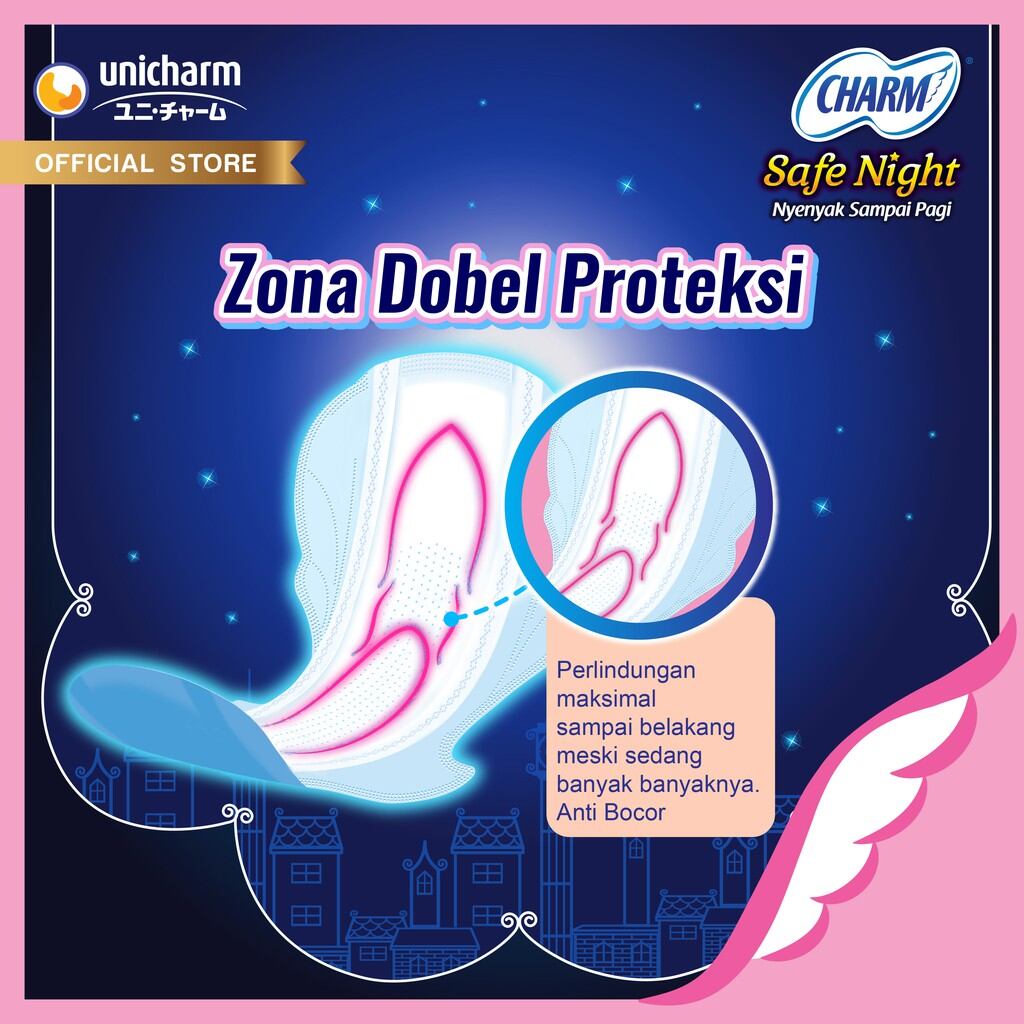 Charm Pembalut Safe Night 29cm Wing 18pads isi 18 pcs Ukuran 29 cm ...