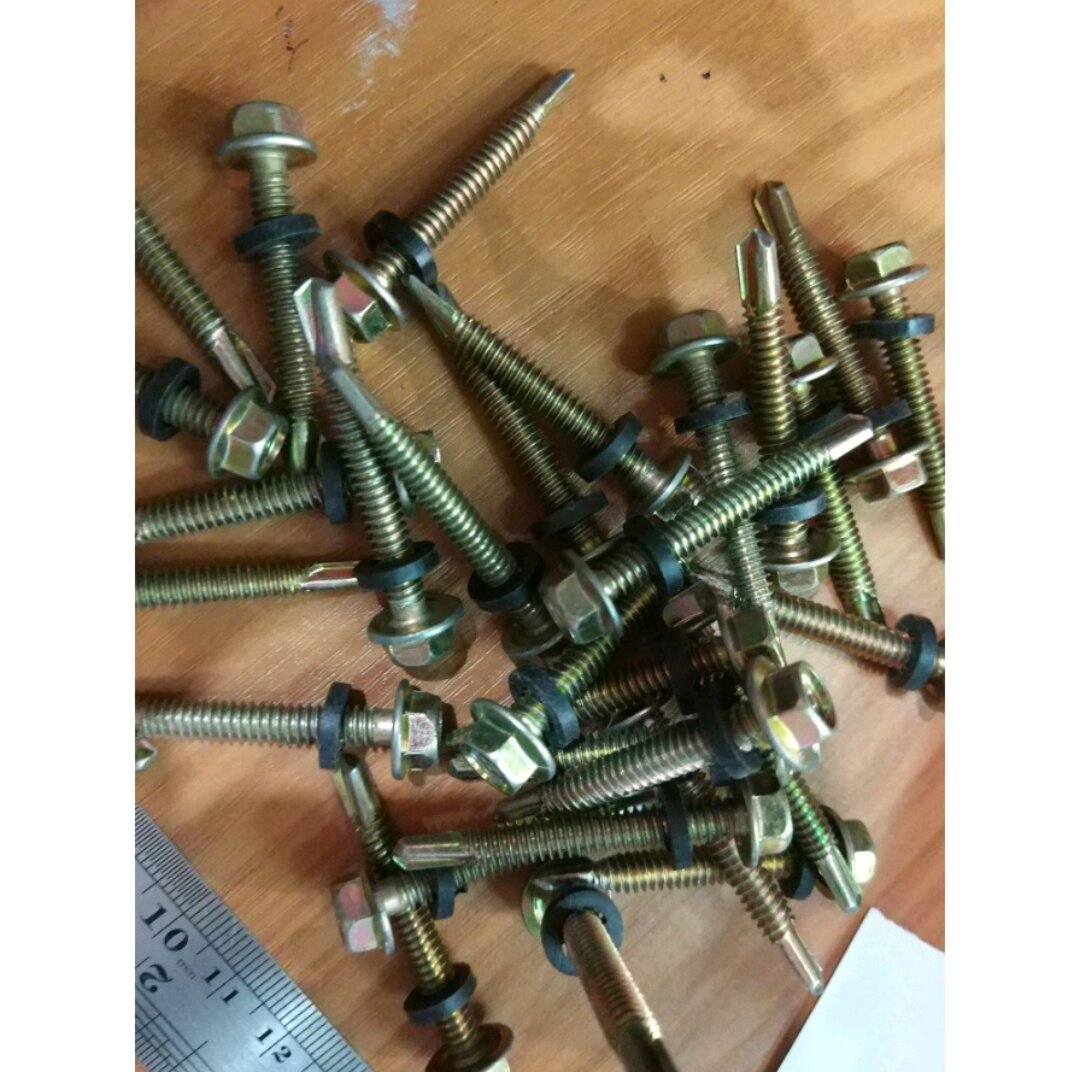 Baut Roofing kuning 4cm +karet ( baja ringan) 100pcs | Lazada Indonesia