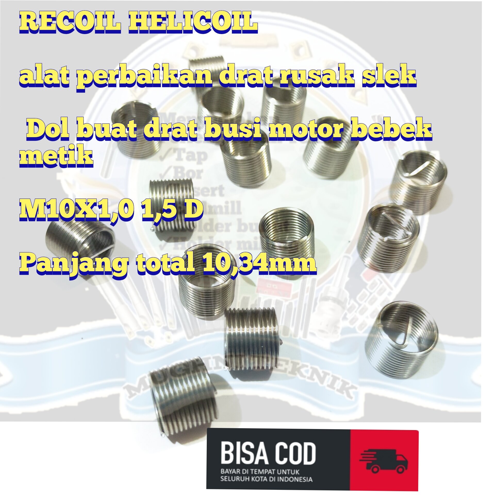 RECOIL HELICOIL M10X1 1,5 D ALAT PERBAIKAN DRAT RuSAK BUSI MTOR BEBEK ...