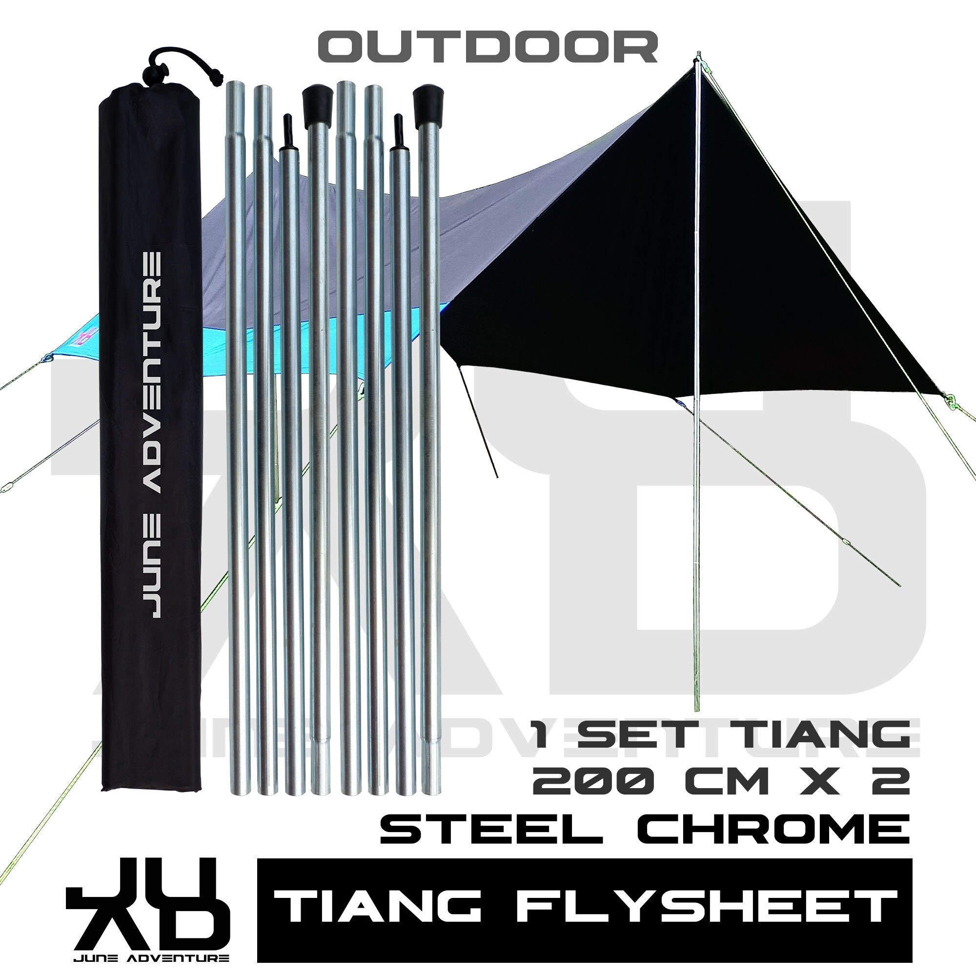 tiang flysheet besi tiang steel lapis chrome 200cm tiang tenda steel ...