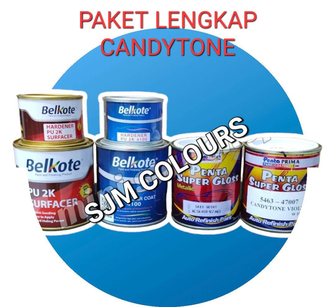 CAT PAKET LENGKAP PENTA SUPER GLOSS CANDYTONE - CANDY MERAH BIRU HITAM ...