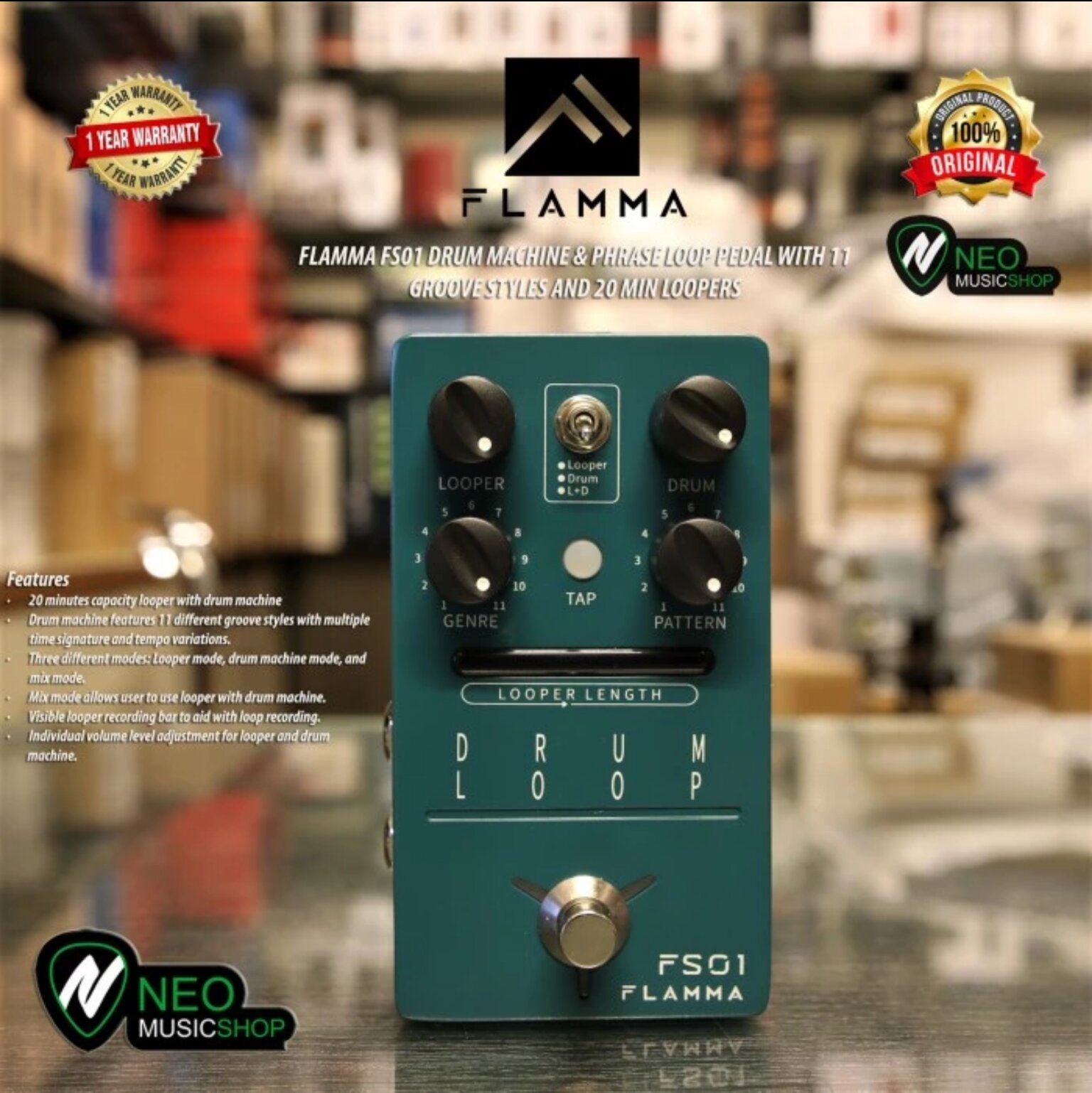 Flamma FS01 Drum Machine & Phrase Loop Guitar Pedal | Lazada Indonesia