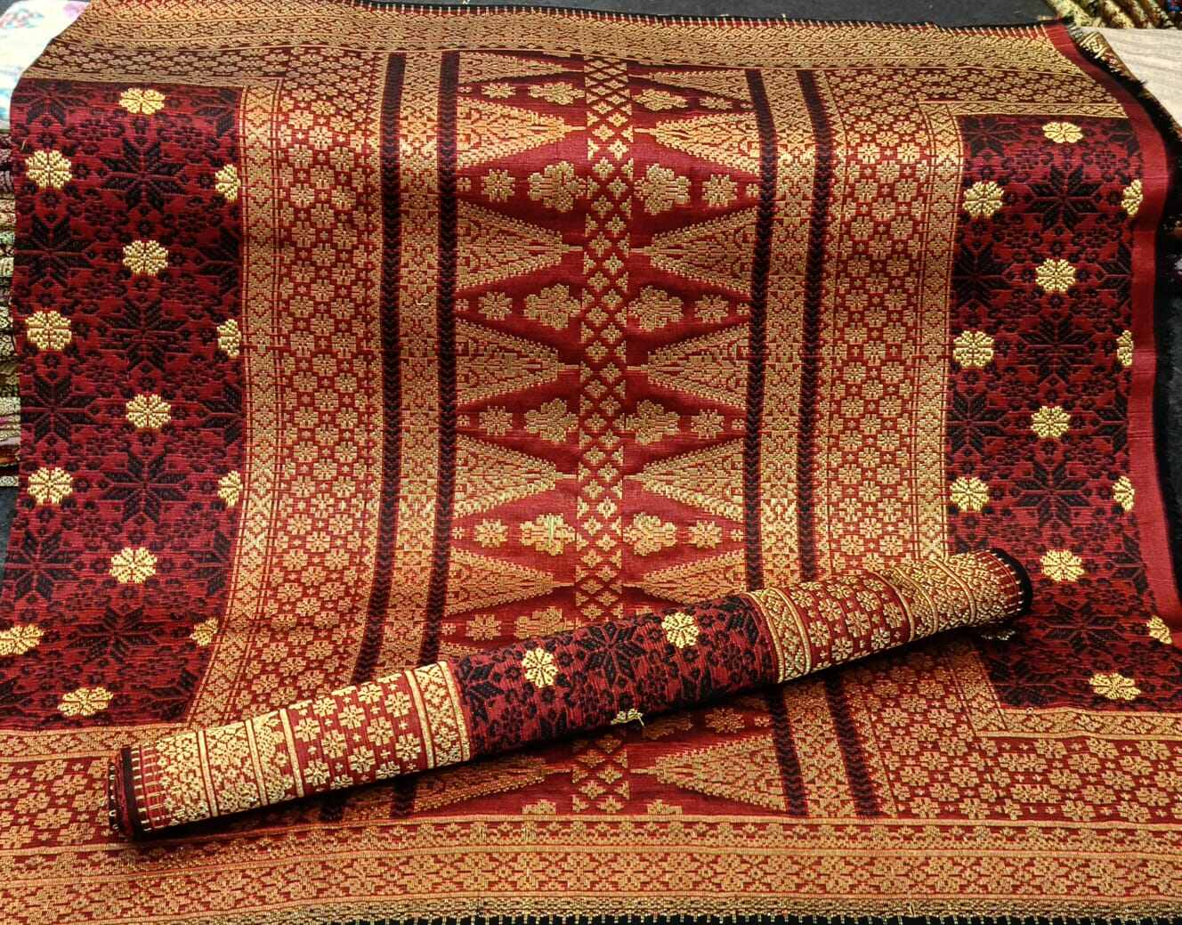 Kain songket palembang tenun tradisional kilat cantik motif bunga cina ...