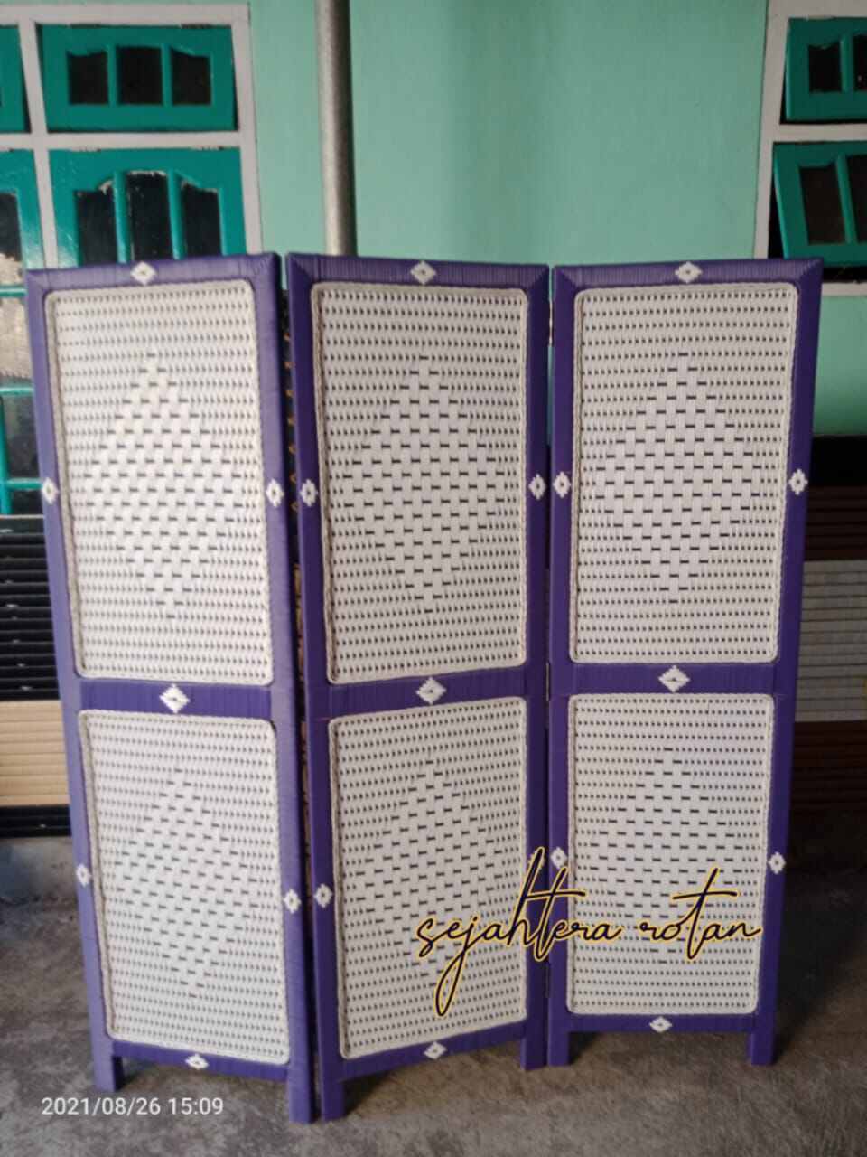 partisi penyekat ruangan rotan sintetis 3 pintu / pembatas ruangan ...