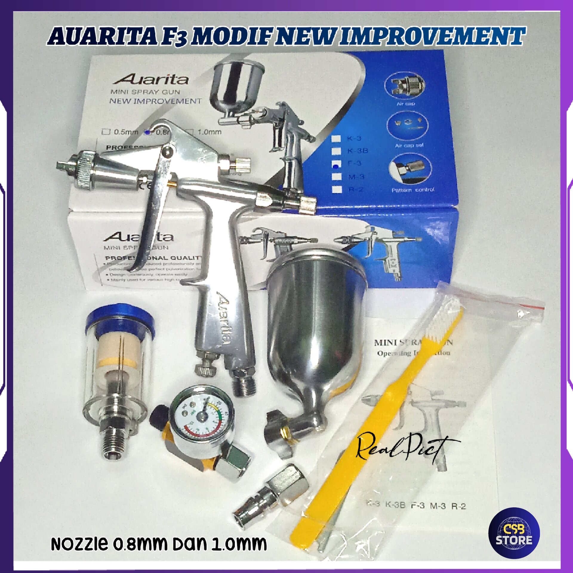 Set Spray Gun Auarita F3 Modif | F3 Standar Nozzle 0.5 | 0.8mm dan 1 ...