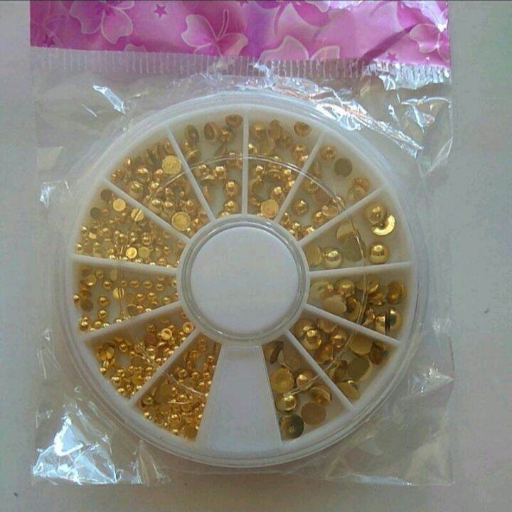Half Pearl/Manik-manik 3D Gold untuk Nail Arts/Hiasan Nail Arts/Gems ...