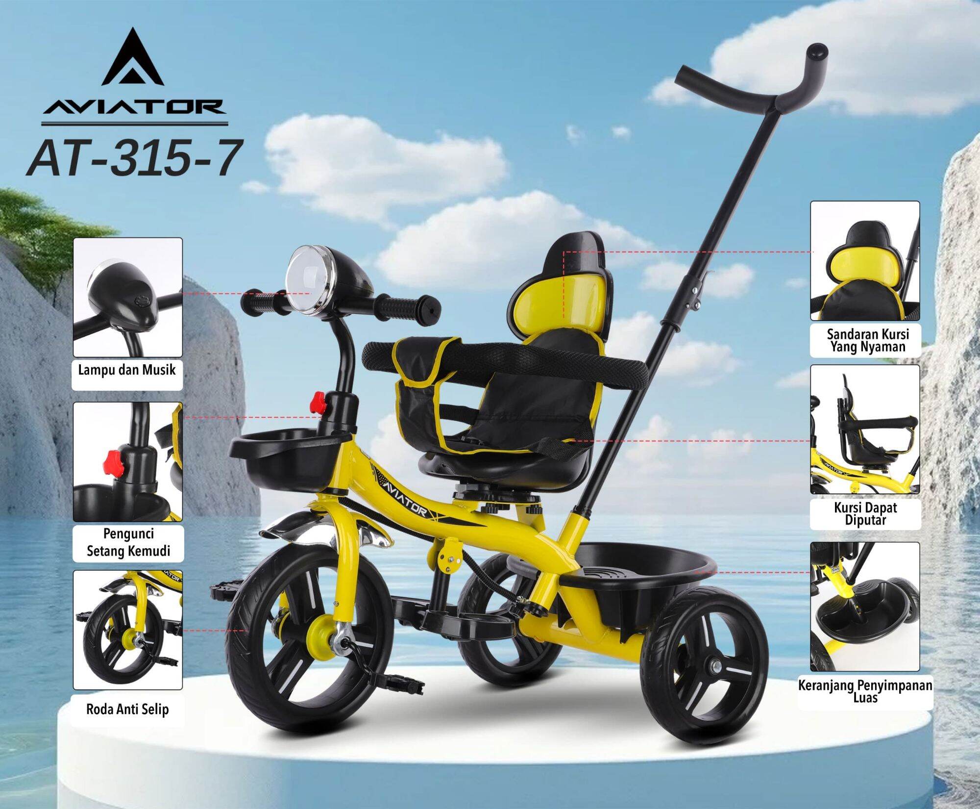 Stroller Sepeda Anak Roda Tiga Aviator AT-315-7 Tricycle AT315-7 AT 315 ...