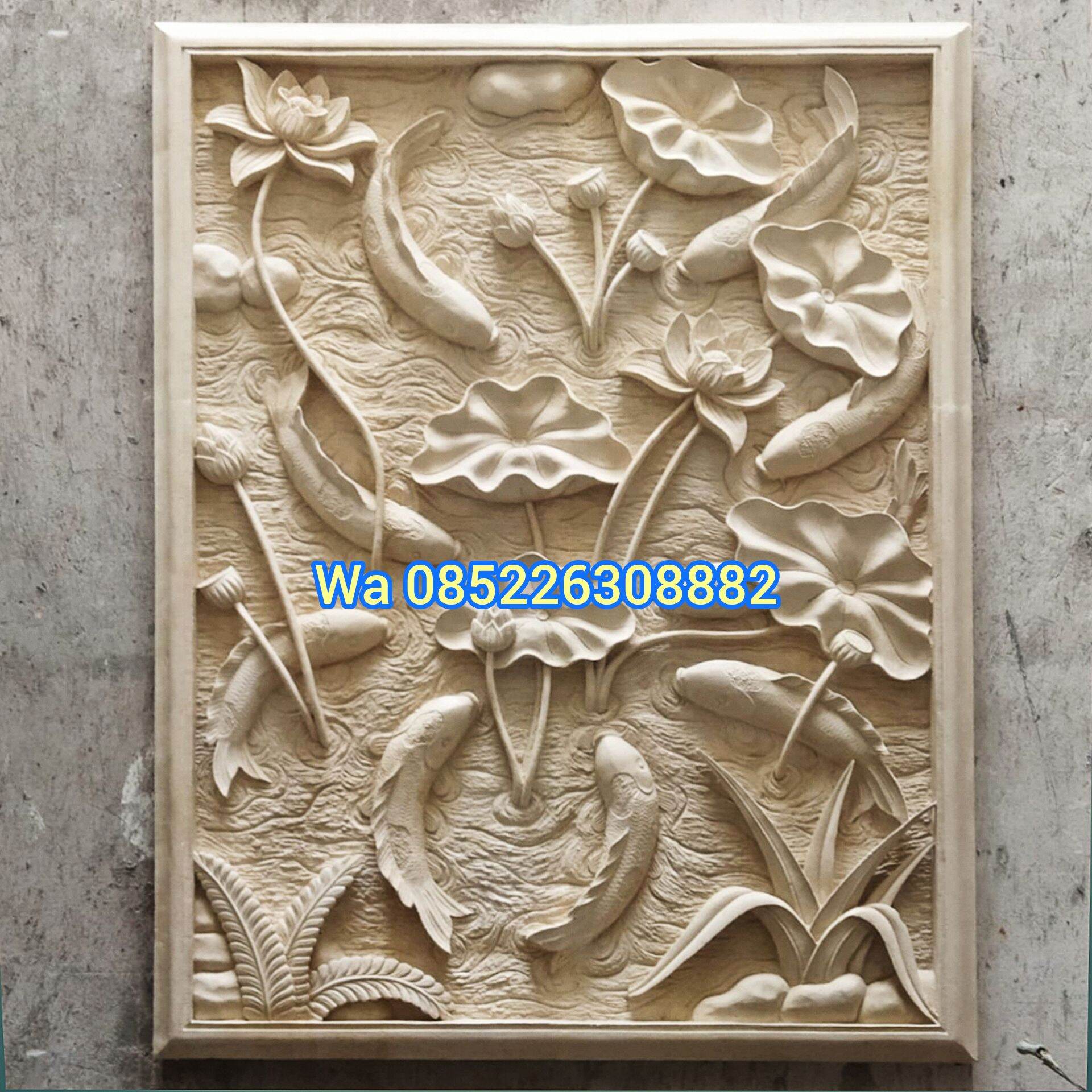 relief ukir batu paras jogja motif ikan koi 9 | Lazada Indonesia