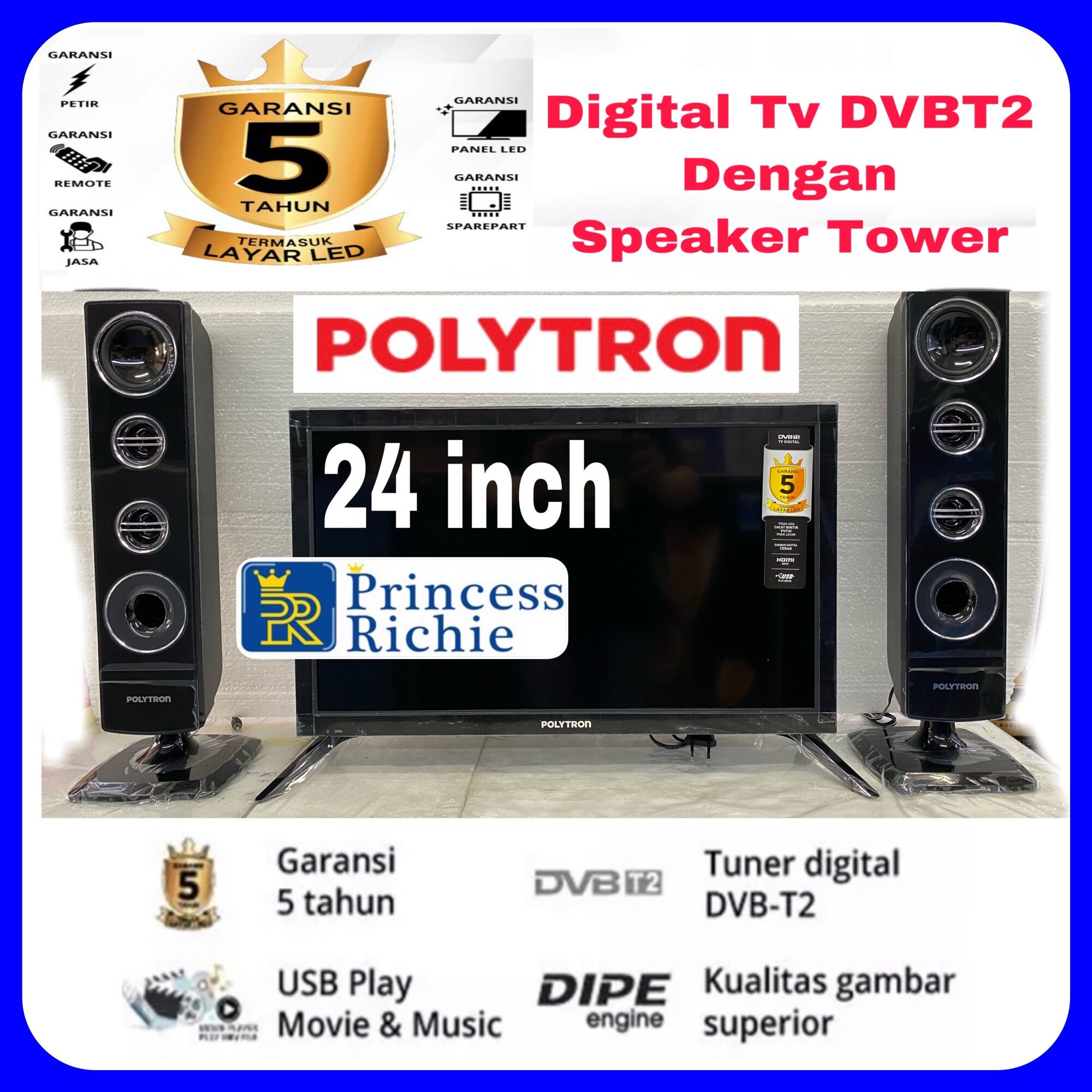 Polytron Digital led tv 24 inch PLD 24TV1855 dengan speaker Tower ...