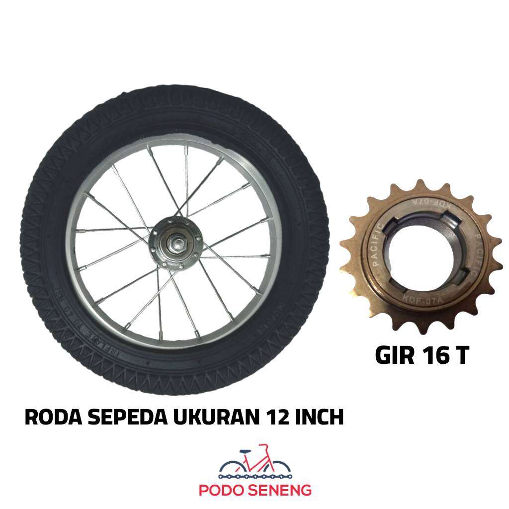 1 Set Roda Sepeda Ukuran 12 Inch Depan Belakang Full Set Gir 16T ...