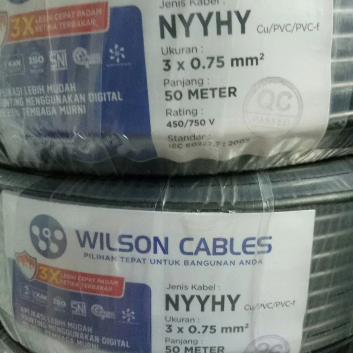 Kabel Wilson NYYHY 3×0.75 kabel listrik isi 3 hitam 1 roll 50 meter SNI ...
