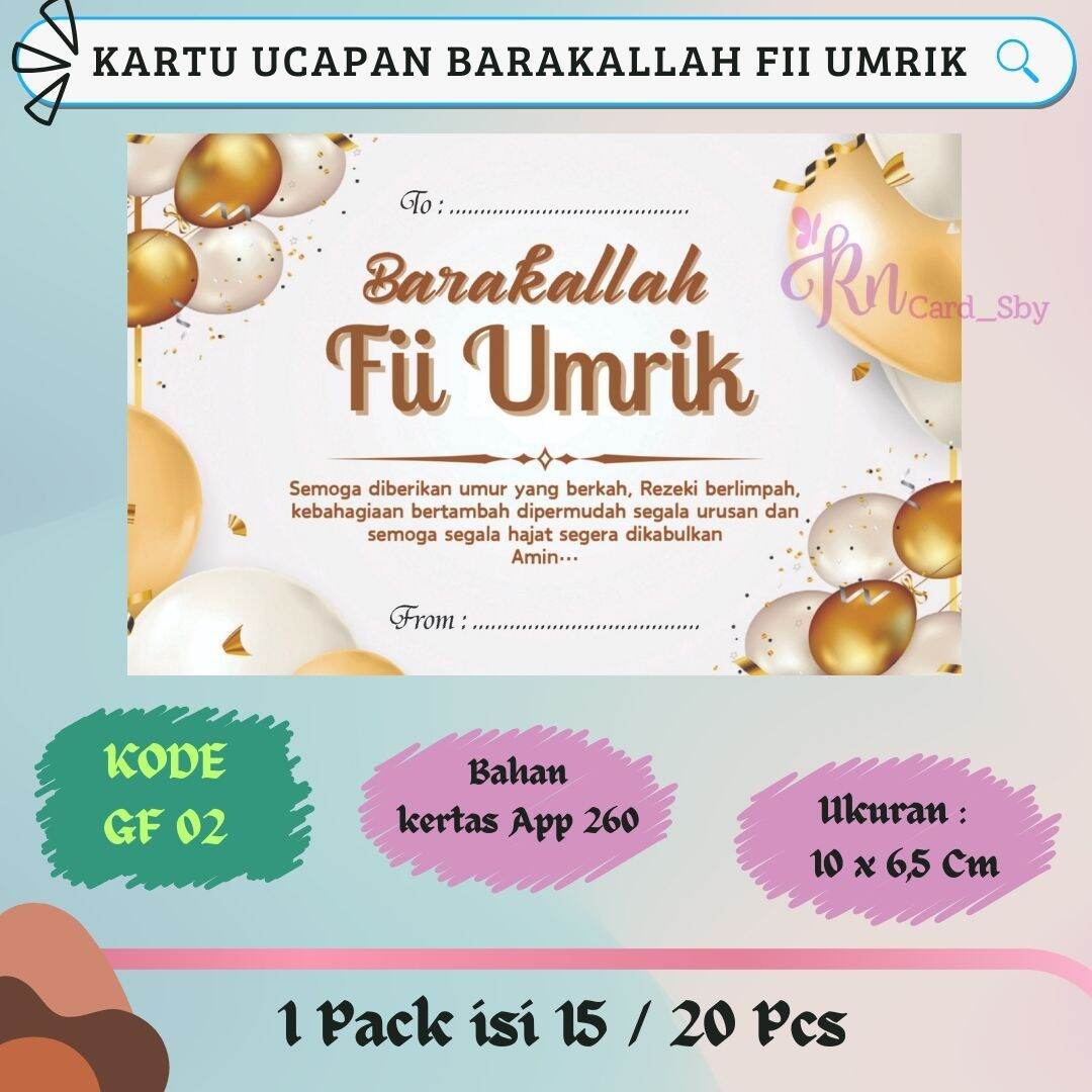 ( 15 / 20 Pcs ) Greating Card BarakAllah FII Umrik || Kartu Ucapan Hari Ulang tahun | Lazada ...