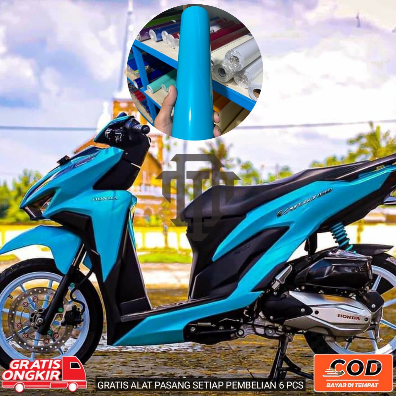 STICKER SKOTLET MOTOR DAN MOBIL WARNA BIRU TOSCA GLOSSY KUALITAS ...