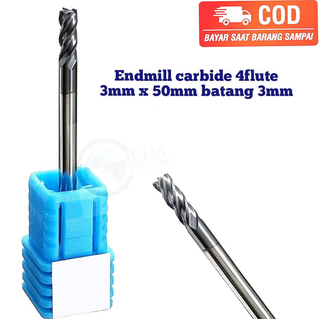 endmill carbide 3 x 3 x 50 3mm batang 3mm panjang 50mm 4flute hrc45 ...