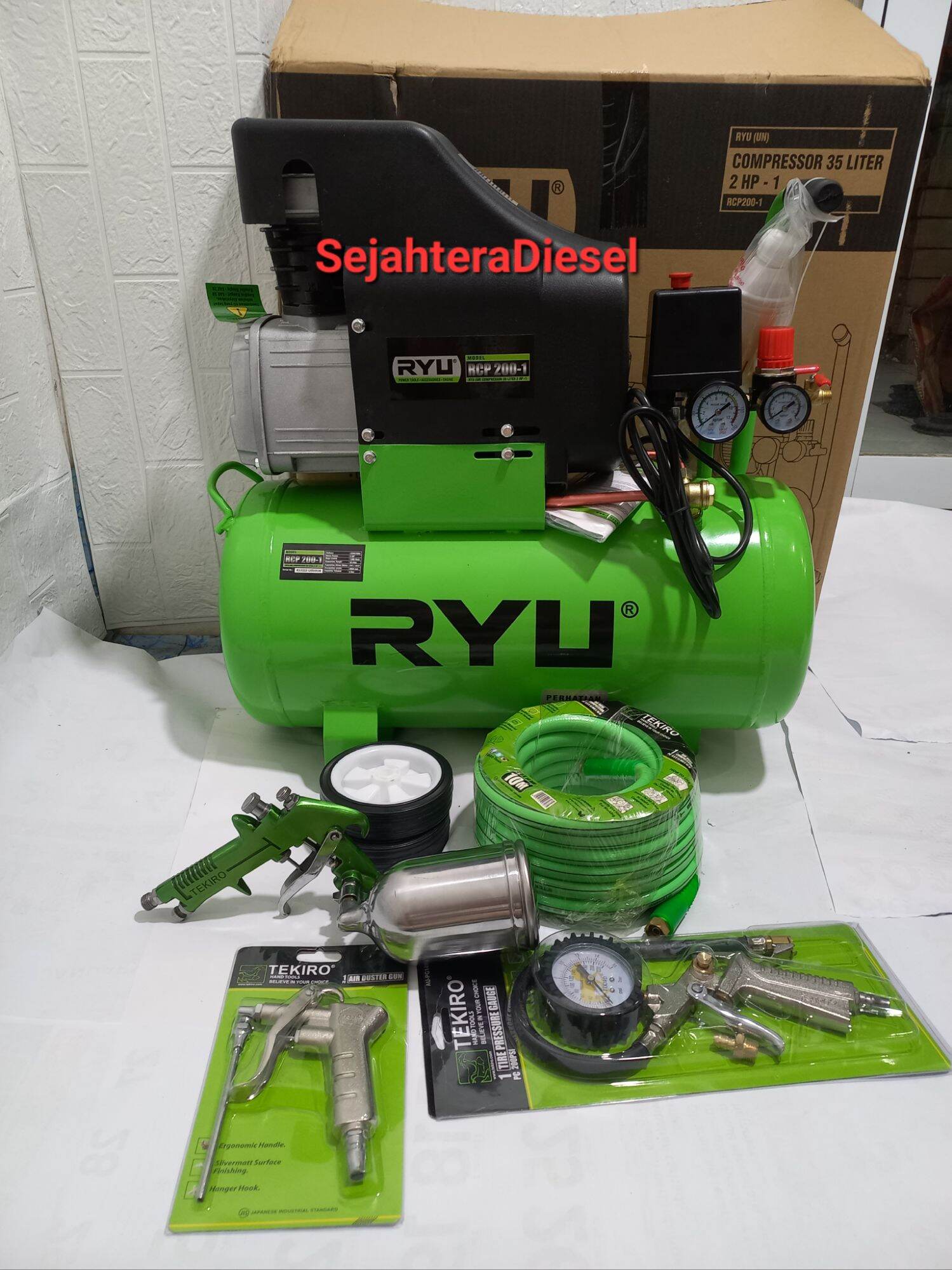 RYU TEKIRO Paket Kompresor 2HP 35Liter&Inflator Tekiro&Airduster&Selang |Spraygun | Lazada Indonesia
