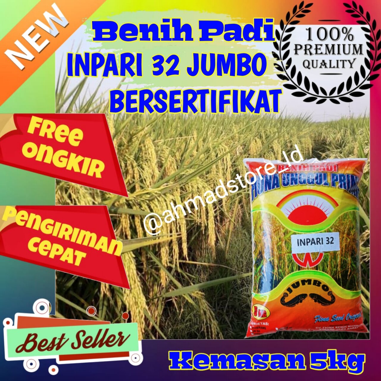 Benih padi Inpari 32 Jumbo bersertifikat label ungu kemasan 5kg ...