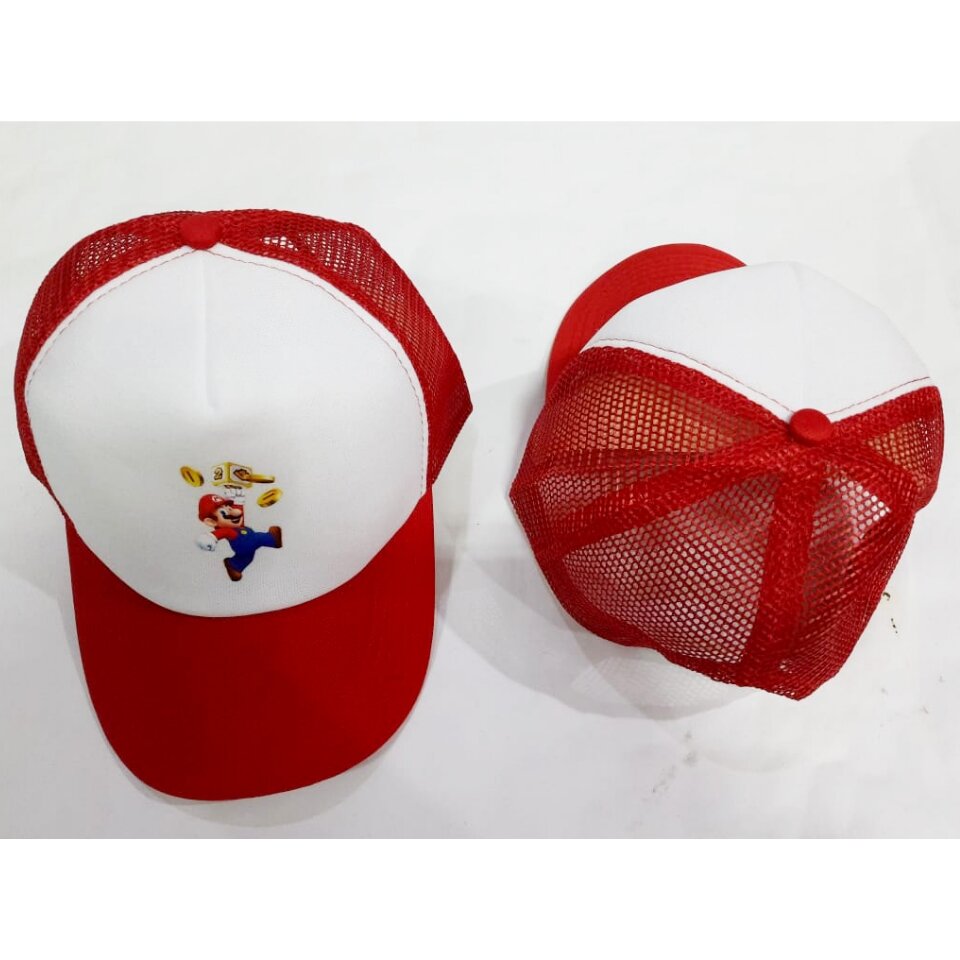 Topi anak karakter kartun game nintendo Super Mario Bros biru merah ...