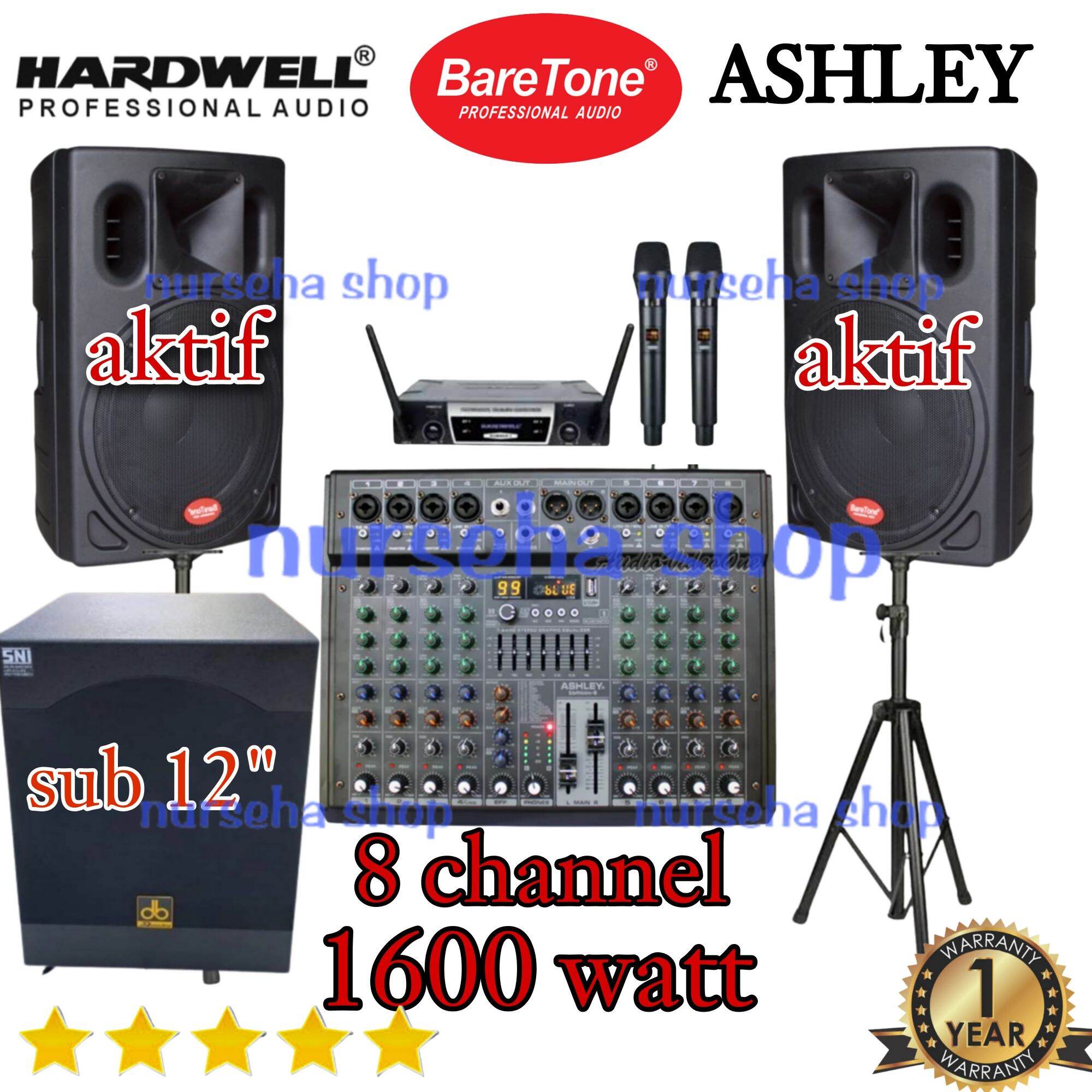 Paket Sound System baretone 1530pro mixer Ashley 8 channel bluetooth ...