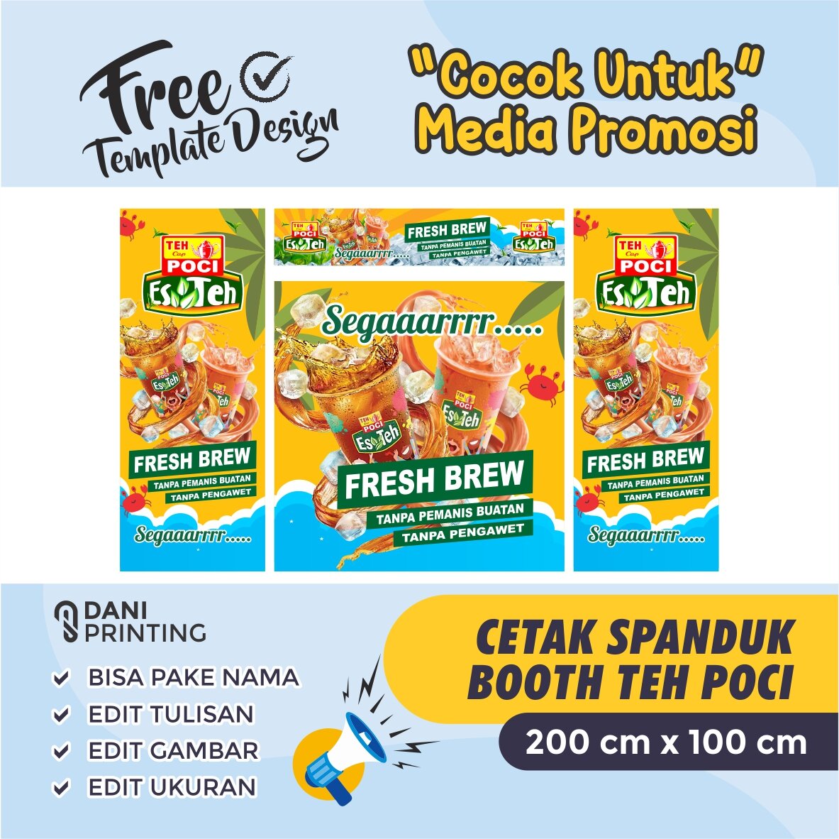 Banner Spanduk BOOTH ES TEH POCI 4 BAGIAN 200 cm X 100 cm BISA DI EDIT ...