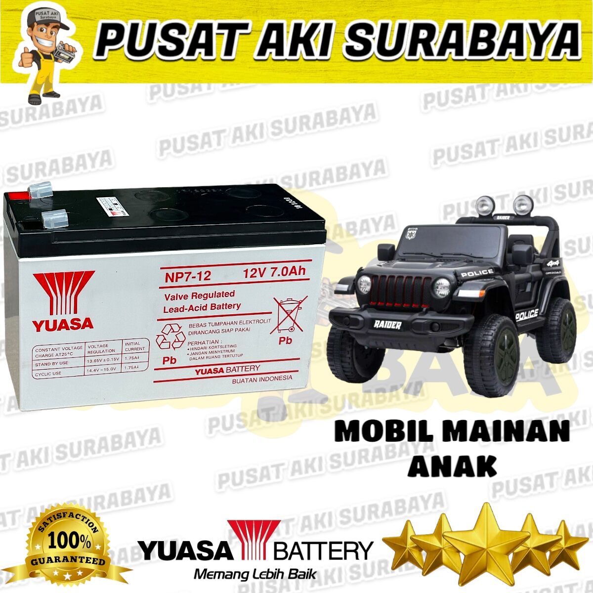 YUASA 12V 7AH AKI MOBIL MOBILAN ANAK SPORT REMOTE CONTROL PMB YUKITA ...
