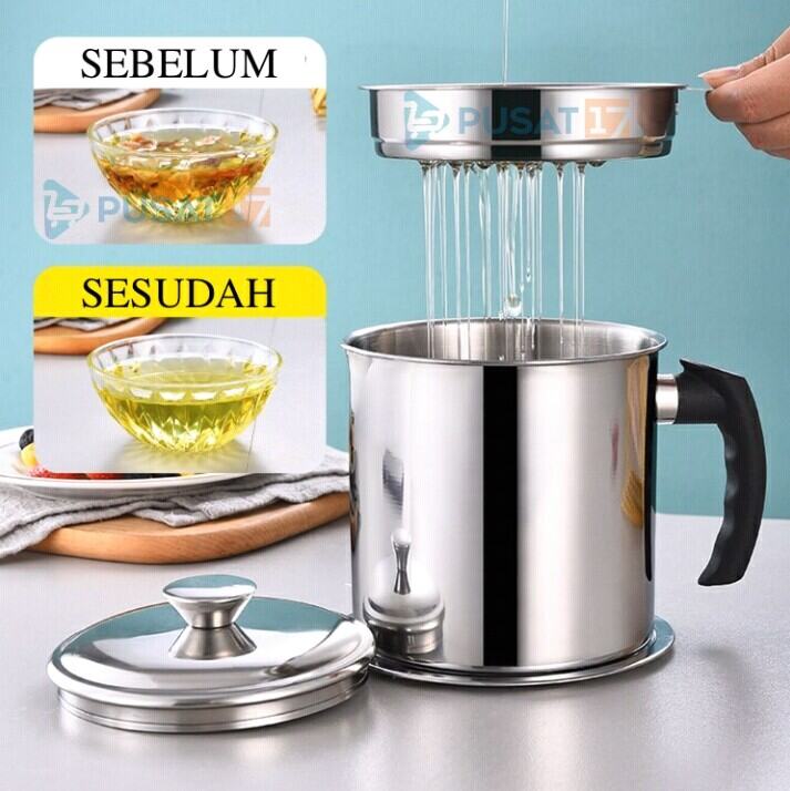 OIL POT FILTER 1300ML SARINGAN STAINLESS MINYAK GORENG SISA WADAH ...