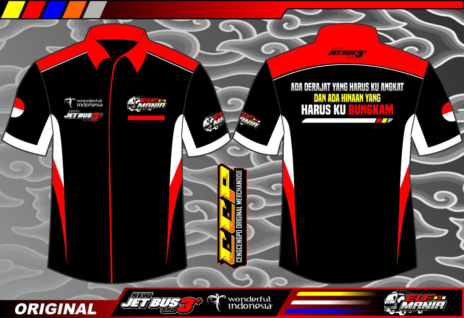 KEMEJA ELF MANIA JET BUS || KEMEJA ELF || BAJU SERAGAM CREW ELF ...