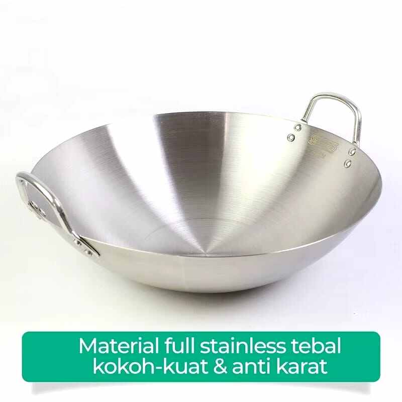 Wajan Penggorengan Tebal Full Stainless Steel Ukuran 30cm-50cm /Kuali stainless tebal | Lazada ...