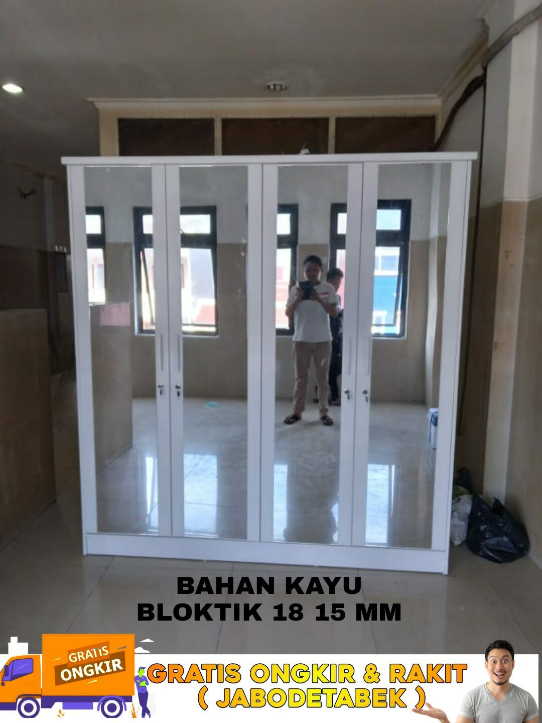 LEMARI PAKAIAN 4PINTU ||BAHAN KAYU BLOKTIK || BISA REQUEST BAGIAN DALAM ...