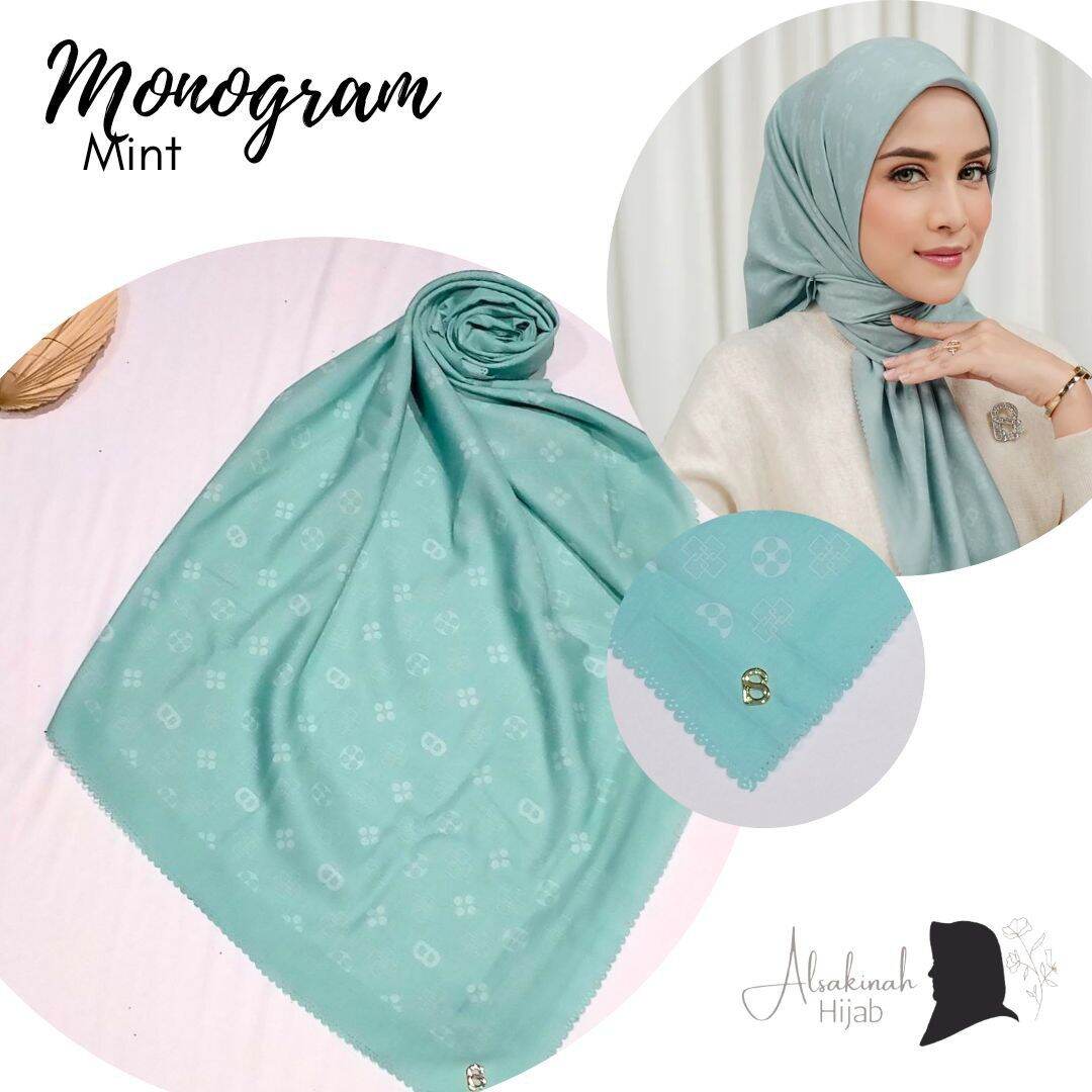 Monogram series lasercut titik 3 hijab buttonscarves semi origina/ Logo ...
