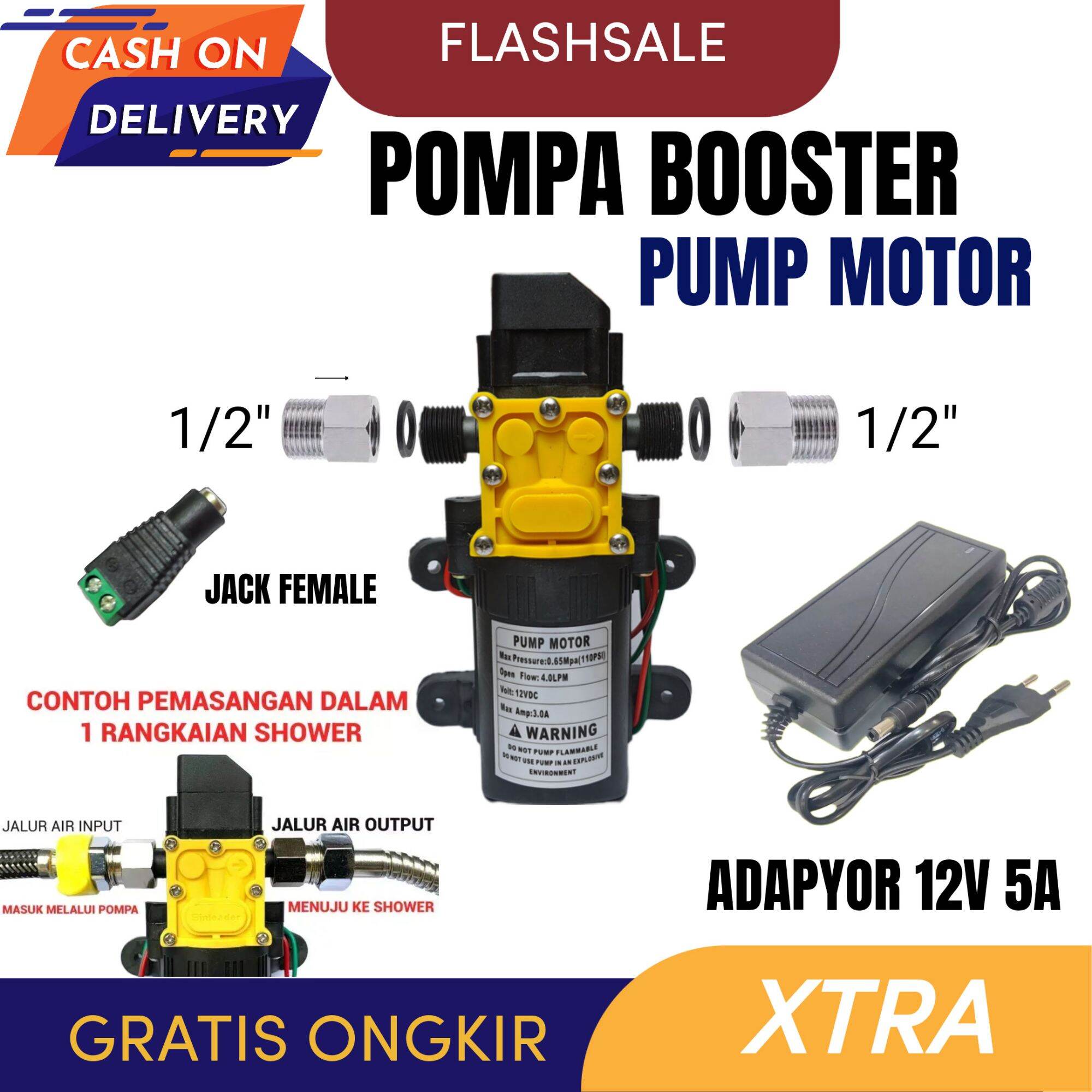 PAKET POMPA DORONG WASTAFEL / WATER HEATER / SHOWER / POMPA DC 12V ...