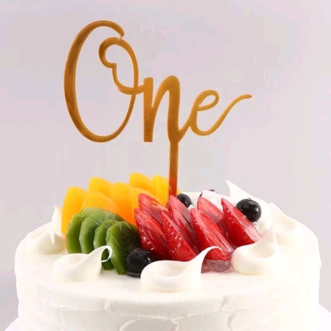 Topper one warna gold | topper kue ultah tulisan one | topper smash ...