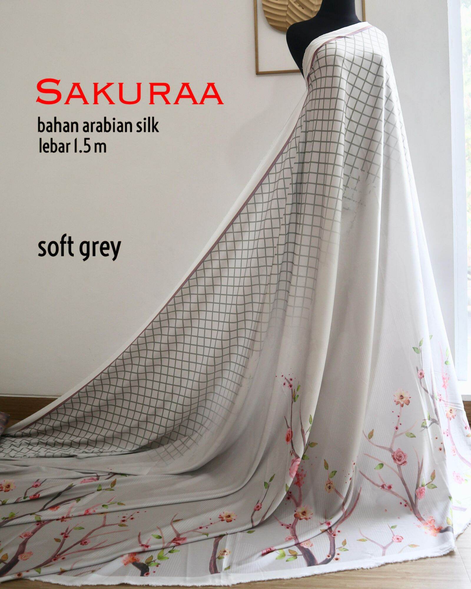 Kain meteran bahan ARABIAN SILK motif Sakuraa | harga per setengah ...