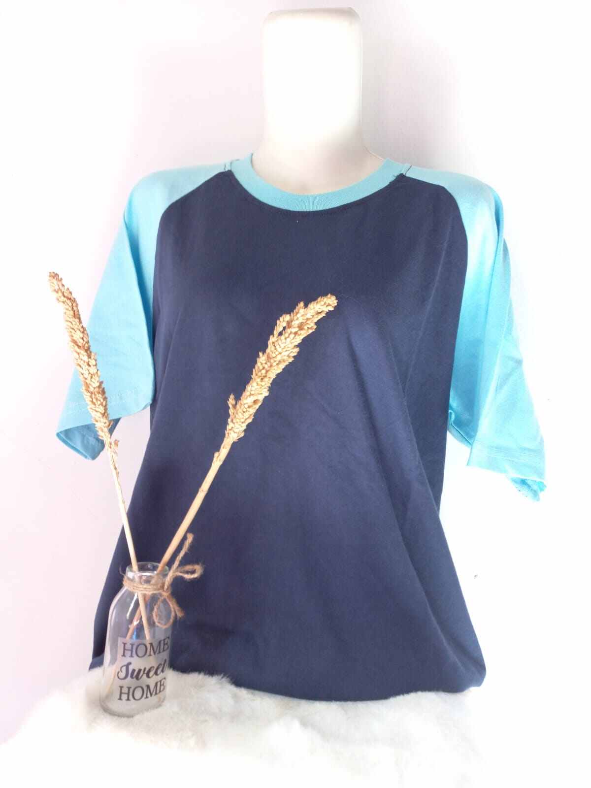 KAOS REGLAN WARNA NEVI KOMBINASI BIRU LAUT LENGAN PENDEK,3/4, 7/8 DAN ...