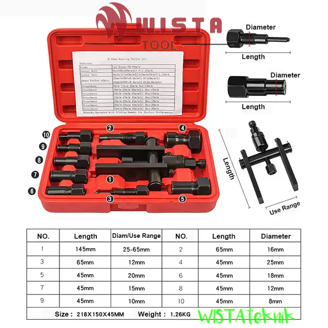 10 pcs Bearing Puller set WISTA TOOL treker Pembuka Bearing HEAVY DUTY ...